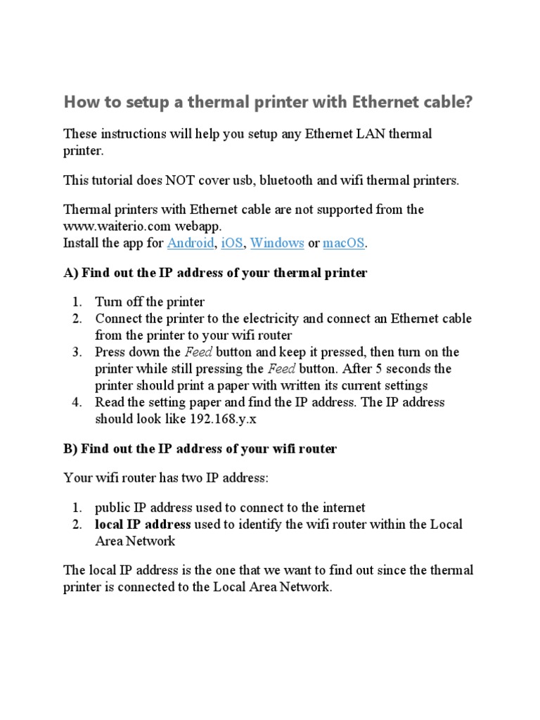 How To Setup A Thermal Printer With Ethernet Cable | PDF | Router ...