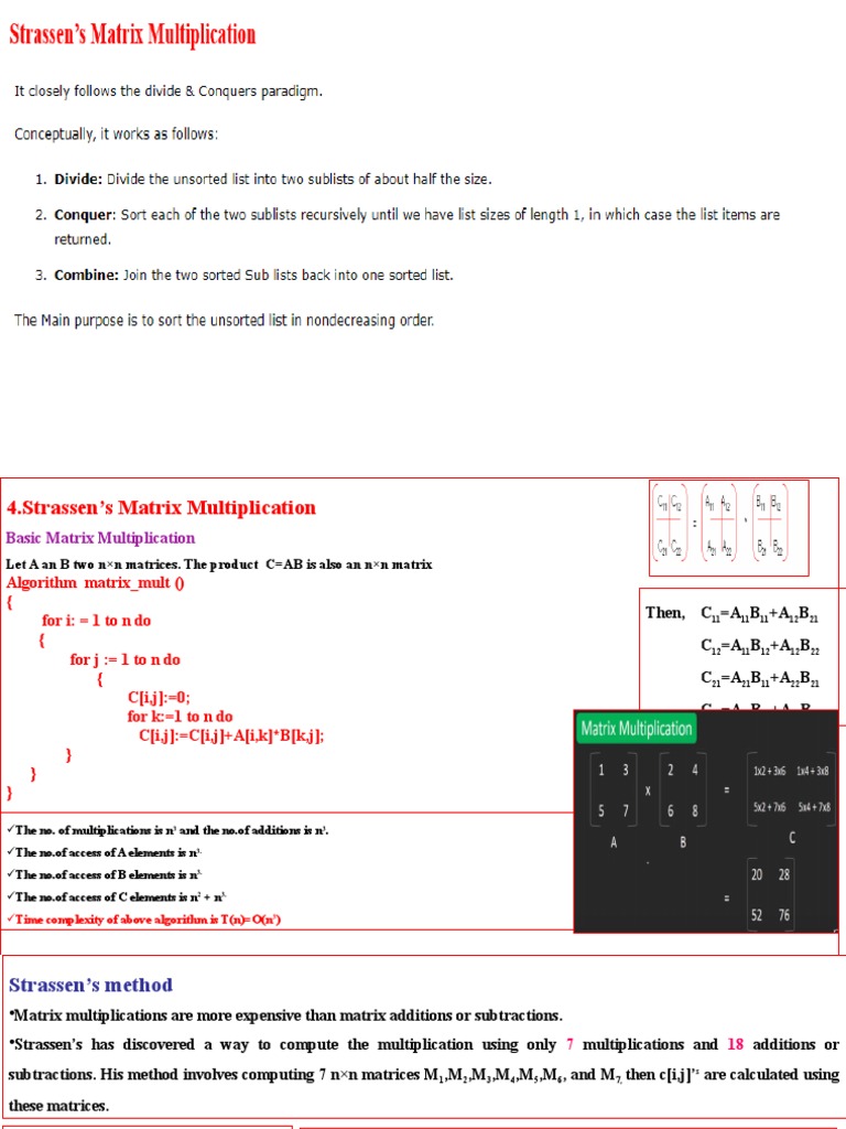 Stran's Matrix Multiplication Algorthm | PDF