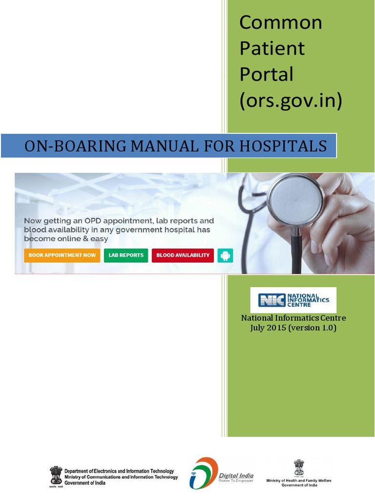 Common Patient Portal (Ors - Gov.in) : On-Boaring Manual For Hospitals ...