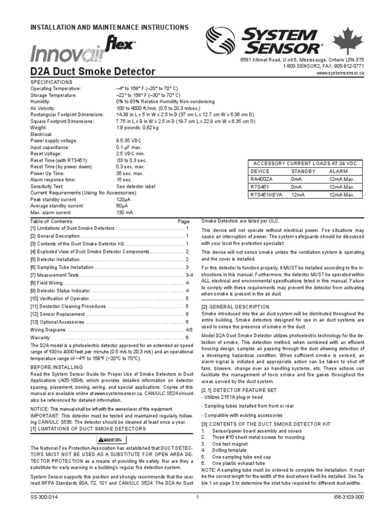 Duct Detector Installation | PDF | Duct (Flow) | Electrical Wiring