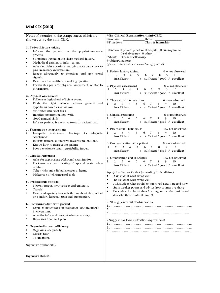 Mini-CEX (2013) : Notes of Attention To The Competences Which Are Shown ...