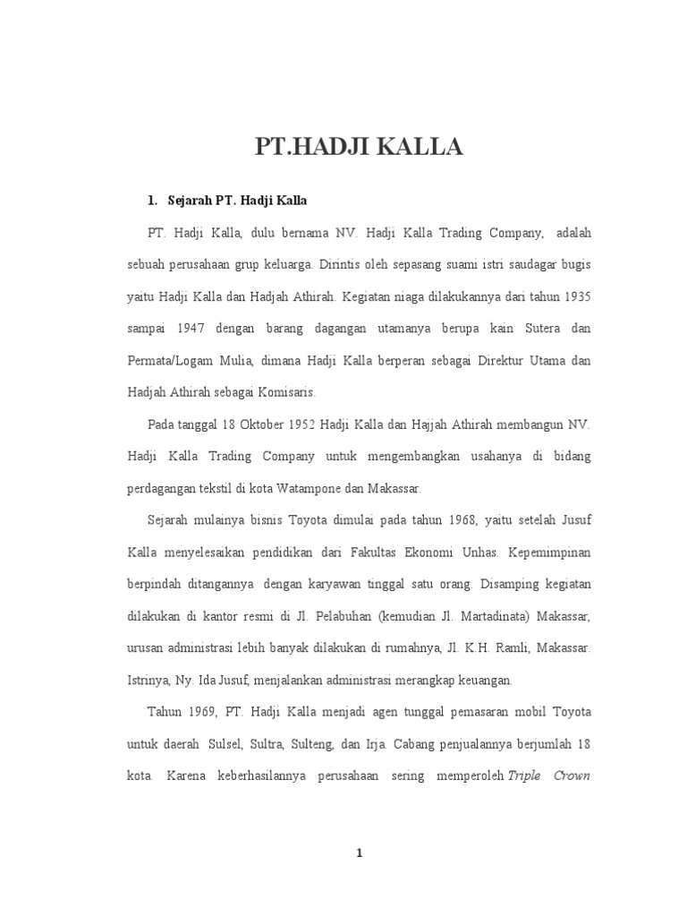 The History and Development of PT. Hadji Kalla | PDF