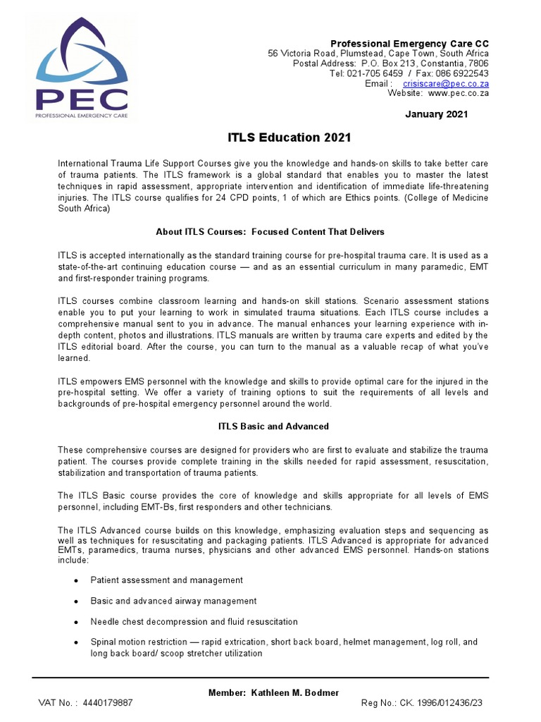 ITLS Course Registration and Details | PDF | Emergency Medical Services ...