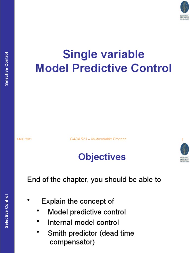 Single Variable Model Predictive Control: CAB4 523 - Multivariable ...
