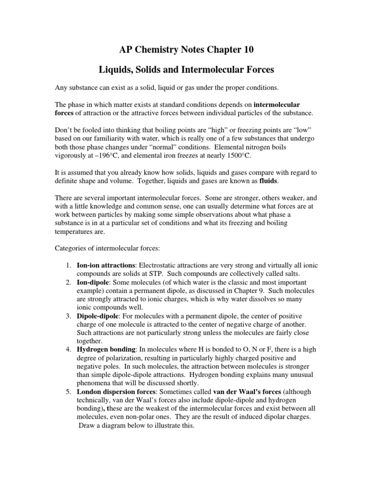 AP Chemistry Notes Chapter 10 - Liquids, Solids, and Intermolecular ...