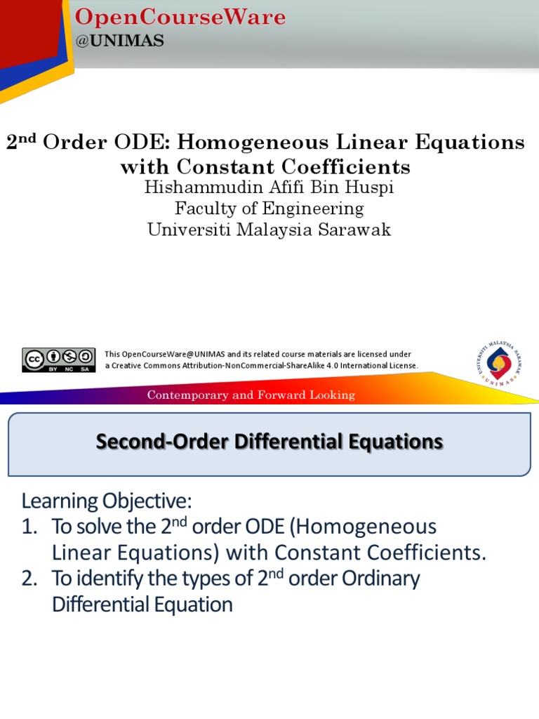 2 Order ODE: Homogeneous Linear Equations With Constant Coefficients ...