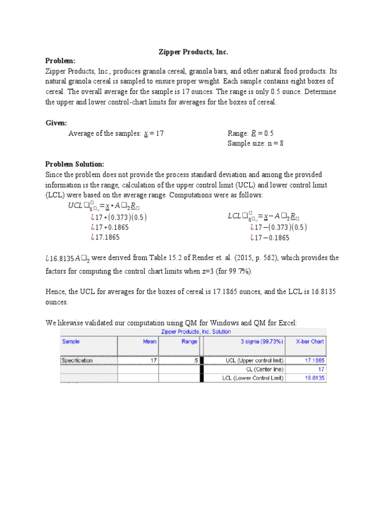Zipper Products, Inc. Problem:: UCL X+a R LCL X A R | PDF