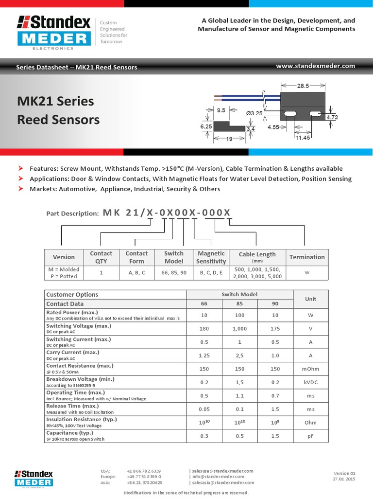 MK21 Series Reed Sensors: M K 2 1 / X - 0 X 0 0 X - 0 0 0 X | PDF ...