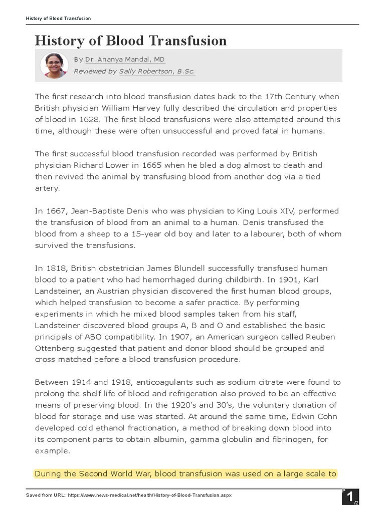 History of Blood Transfusion: Reviewed by | PDF | Blood Transfusion ...