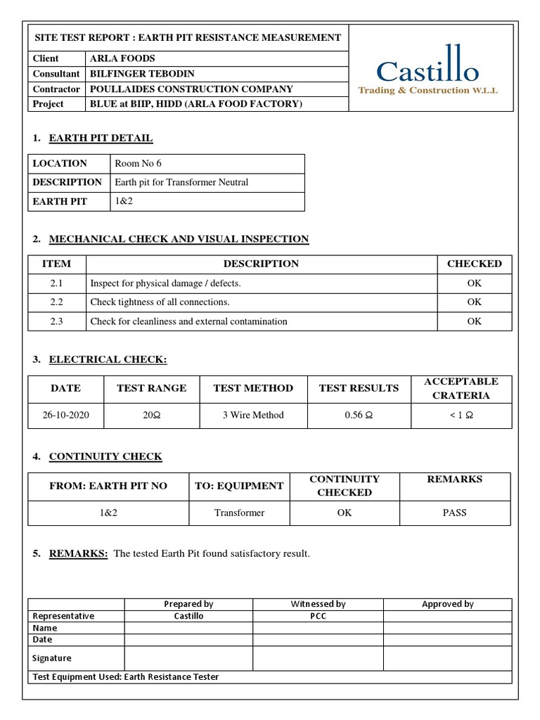 Earth Resistance Test Report 1 | PDF