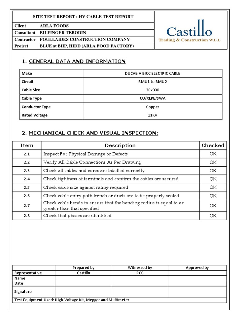 HV Cable Test Report 1 | PDF | High Voltage | Insulator (Electricity)