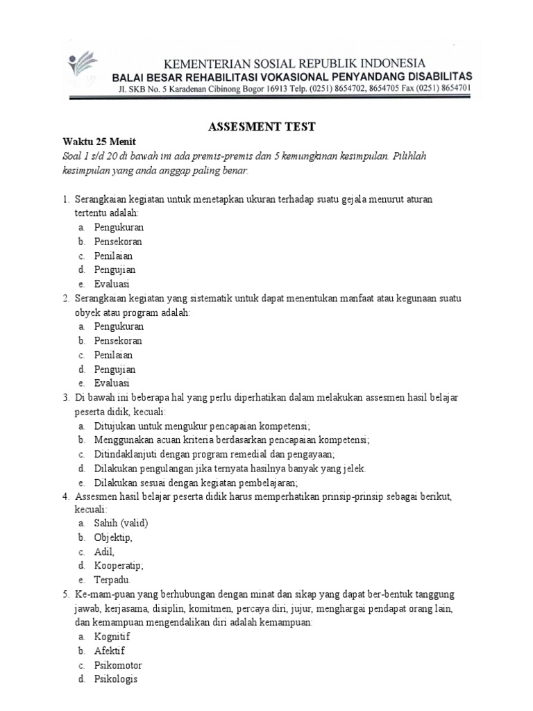 Contoh Soal Tes Assessment | PDF