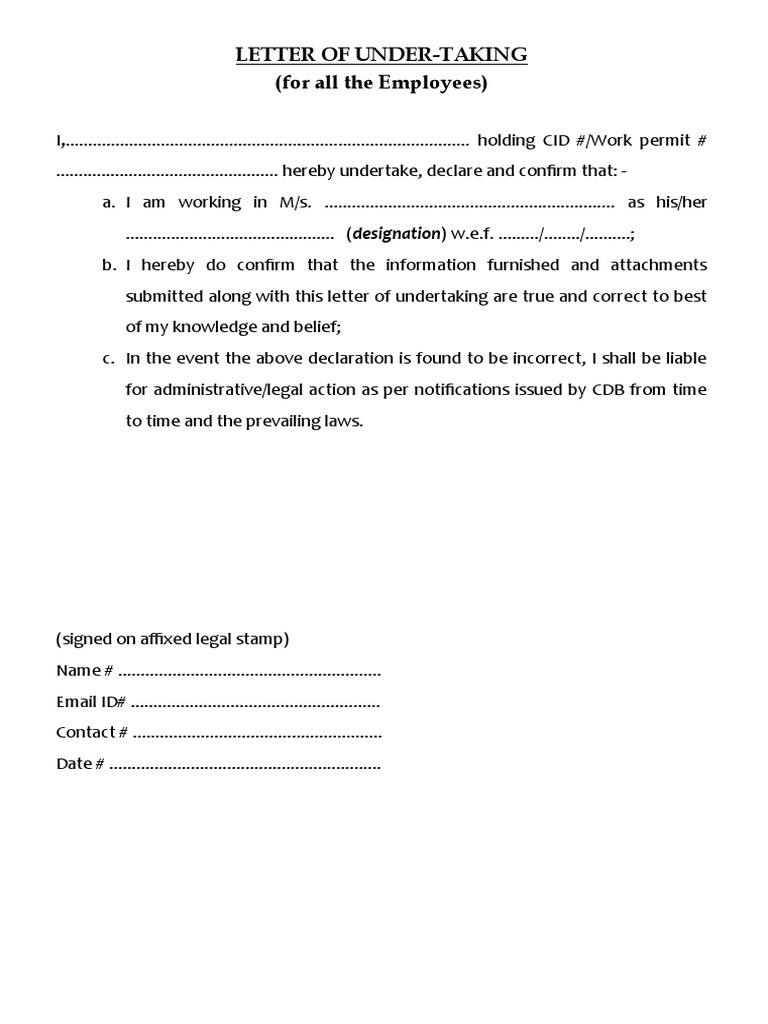 Employee Undertaking Letter Format | PDF