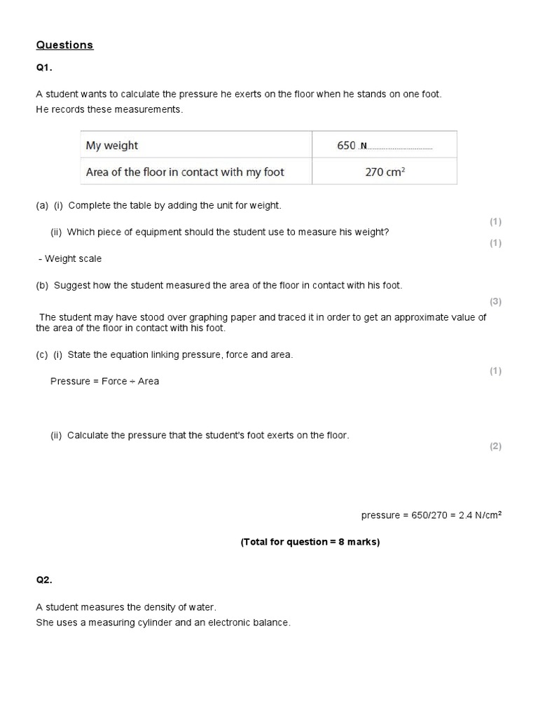 Density and Pressure QP | PDF | Weighing Scale | Density