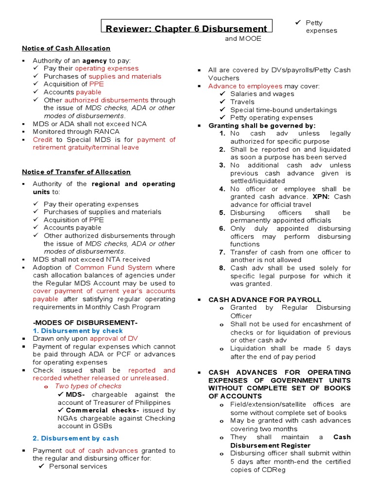 Reviewer: Chapter 6 Disbursement: Modes of Disbursements | PDF ...