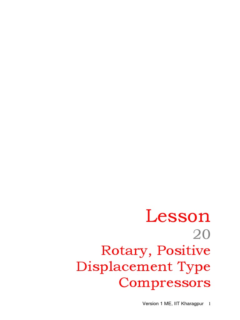 Rotary, Positive Displacement Type Compressors: Lesson | PDF