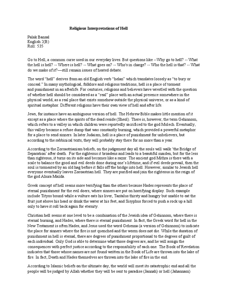 Religious Interpretations of Hell | PDF | Supernatural | Eschatology