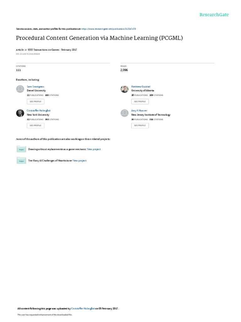 Procedural Content Generation Via Machine Learning | PDF | Machine ...
