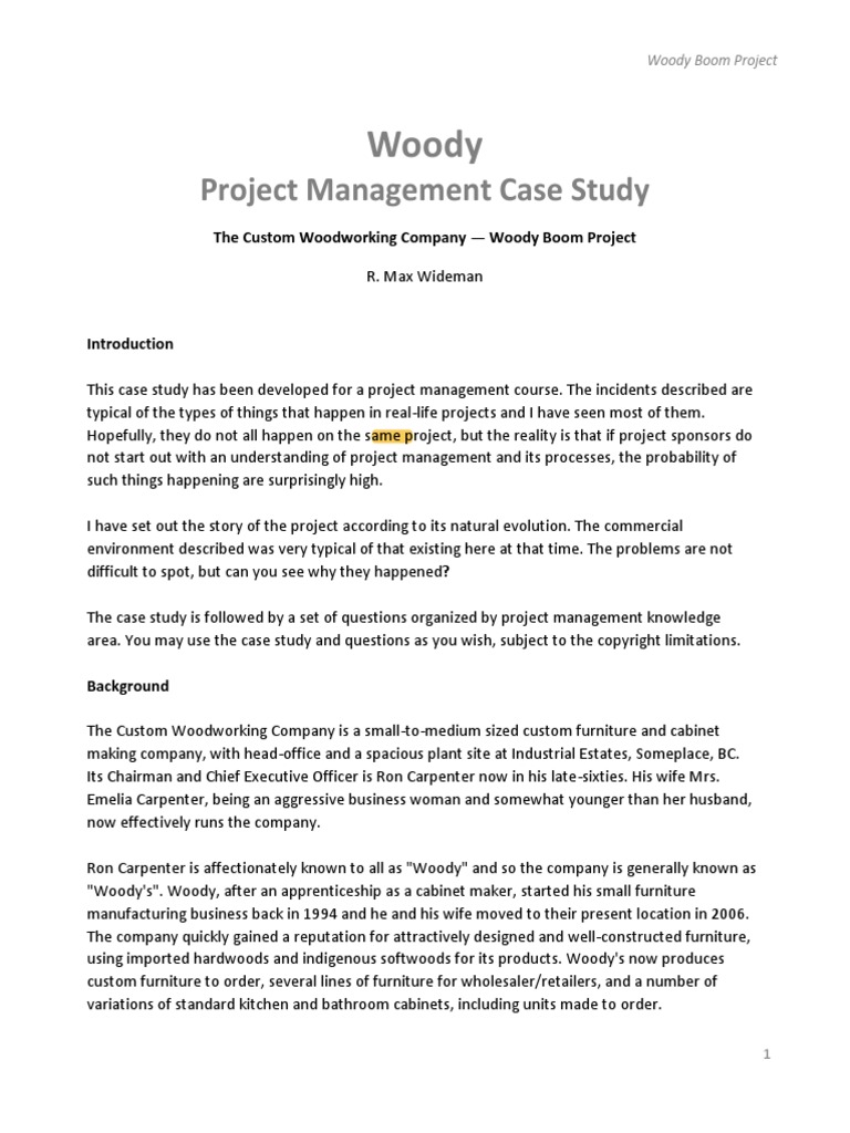 Project Management Case Study - Woody Boom PDF | PDF | Case Study ...