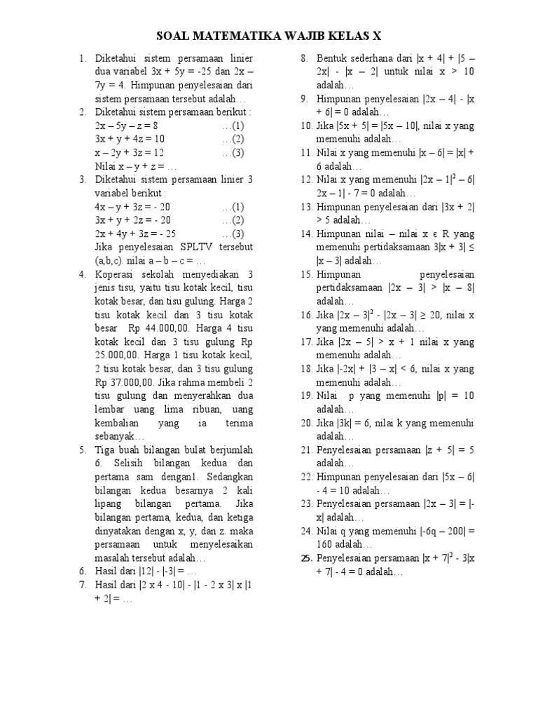 Soal Matematika Wajib Kelas X | PDF