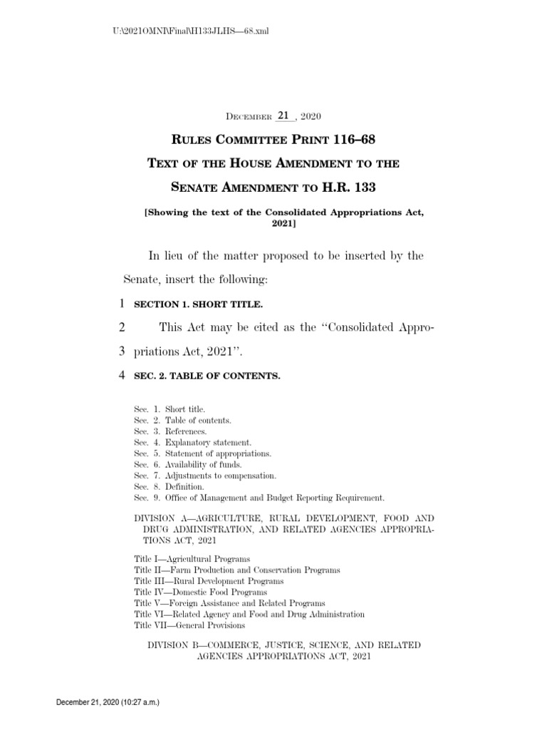 Consolidated Appropriations Act 2021 | PDF | Appropriation Bill | Civil ...