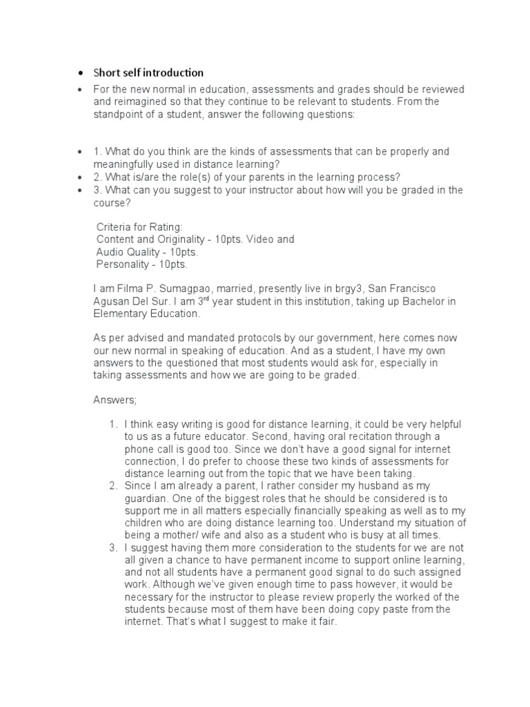 Short Self Introduction | PDF