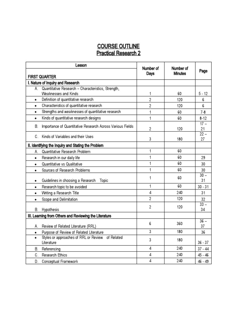 COURSE OUTLINE-Sir Jeff | PDF | Scientific Method | Methodology