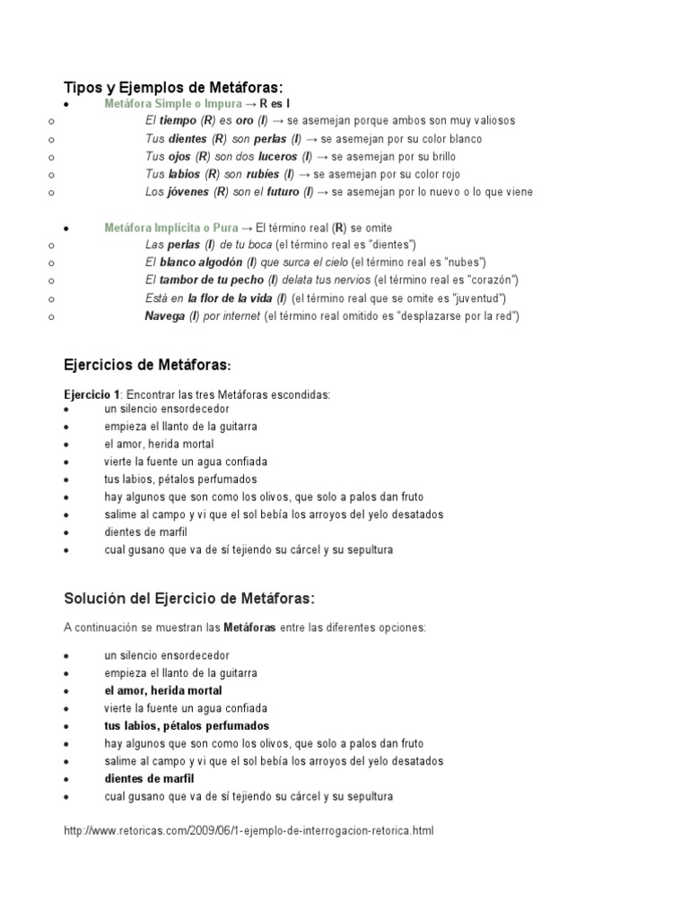 Ejercicios de Metáfora | PDF