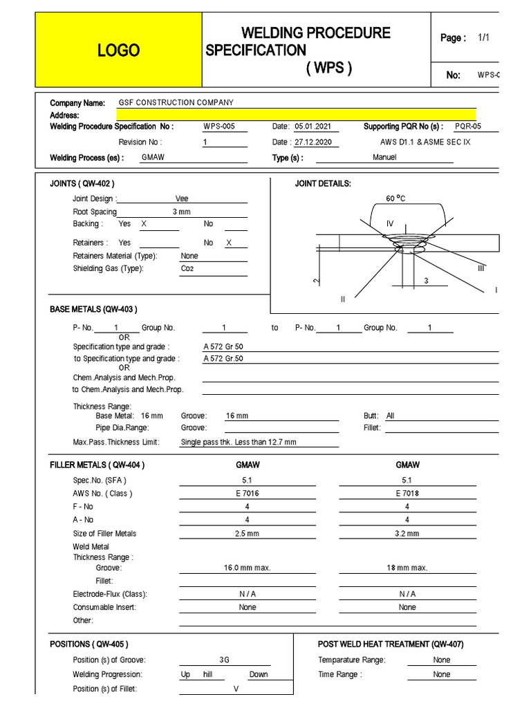 Welding Procedure Specification (WPS) : Page: 1/1 | PDF | Welding ...