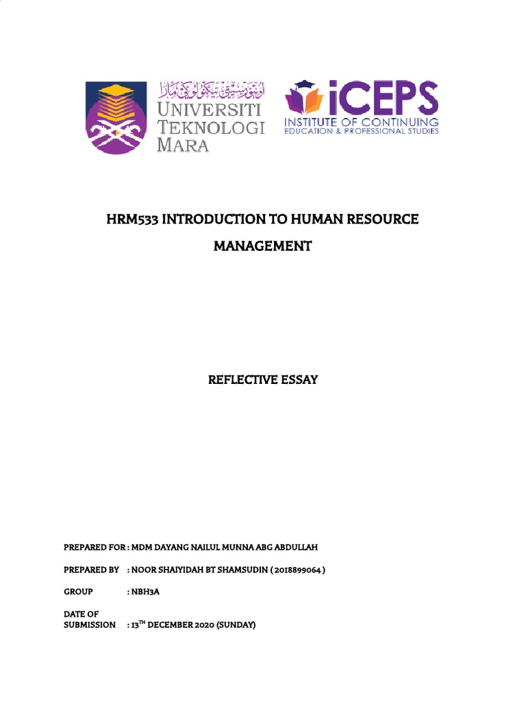 Hrm533 Introduction To Human Resource Management: Reflective Essay ...