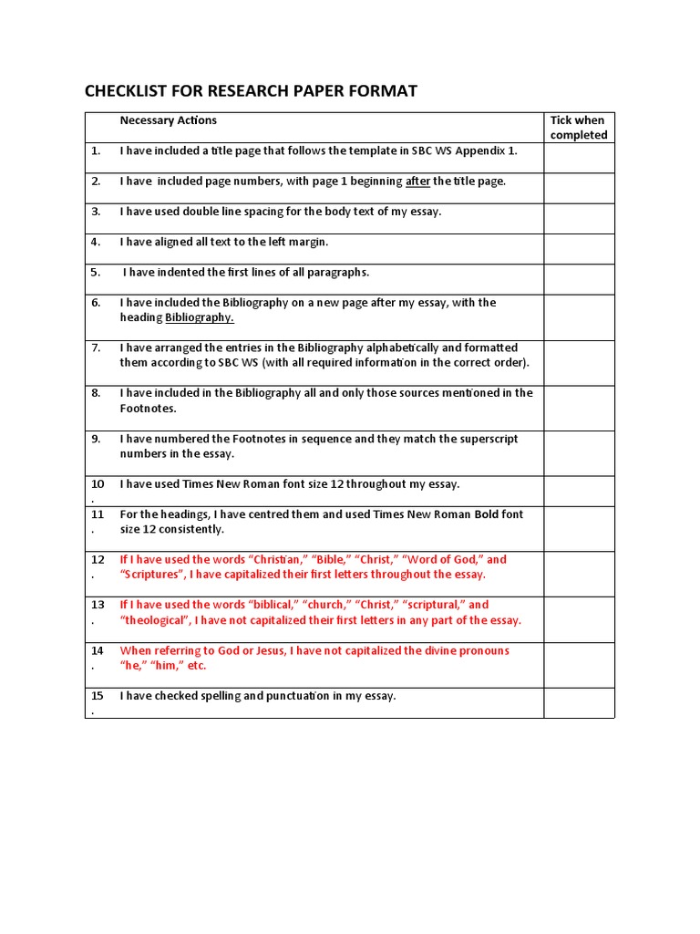 Checklist For Research Paper Format: Necessary Actions Tick When ...