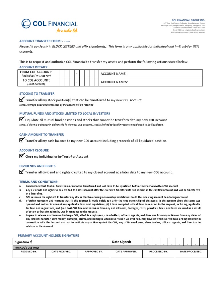 ASSET TRANSFER FORM v.11.2019 | PDF | Dividend | Stocks