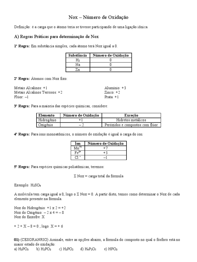 Nox | PDF | Química | Átomos