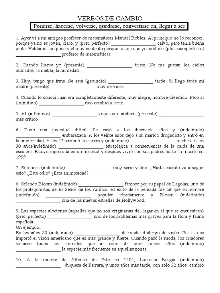 Verbos de Cambio Ejercicios | PDF | Grigori Rasputin