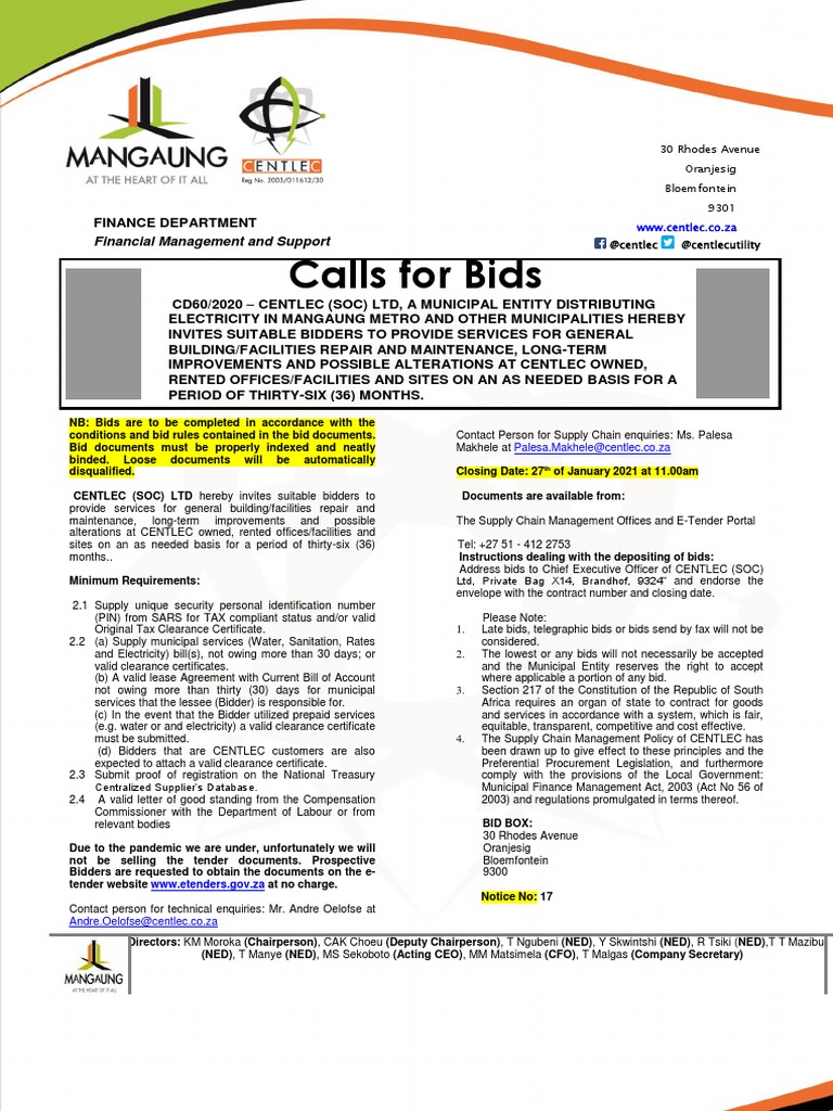 Advertisement Bid CD60-2020 PDF | PDF | Lease | Policy