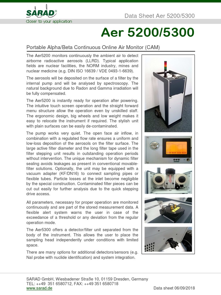 Portable Alpha/Beta Continuous Online Air Monitor (CAM) : Data Sheet ...