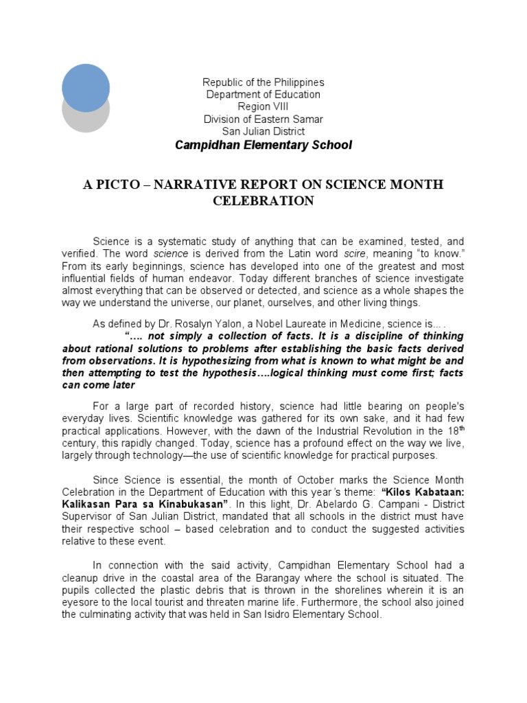 Science Month Celebration (Picto-Narrative) | PDF | Hypothesis ...