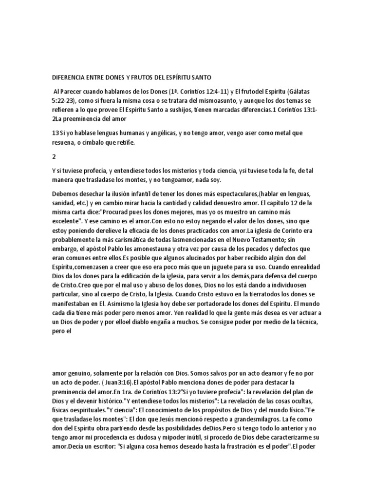 Dones vs. Frutos del Espíritu Santo | PDF | espíritu Santo | Amor