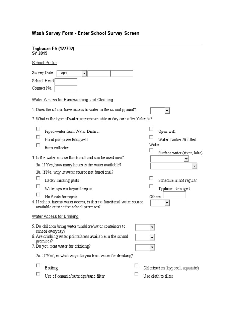 Wash Survey Form | PDF | Hand Washing | Hygiene