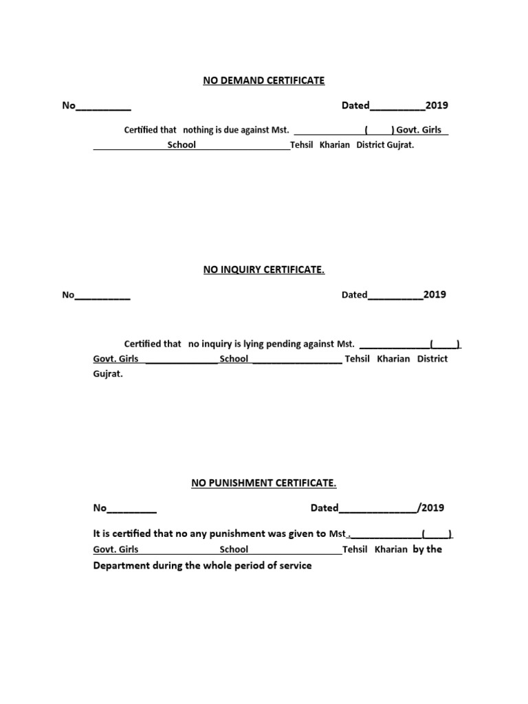 No Demand Certificate | PDF
