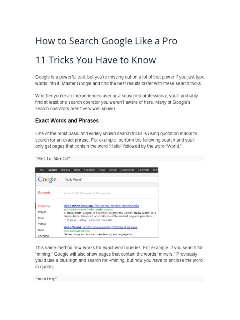 How To Search Google Like A Pro | Download Free PDF | Software | Computing