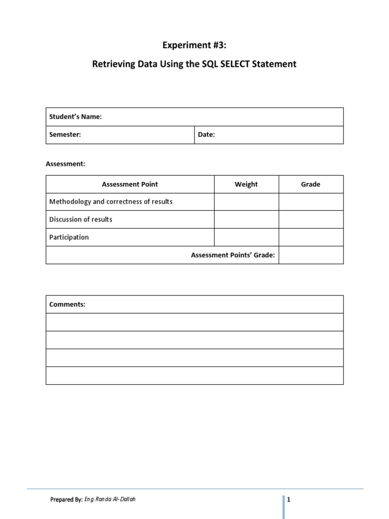 Experiment 3 Retrieving Data Using The Sql Select Statement Pdf Sql Software