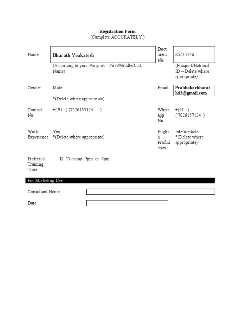 Bharath Venkatesh: Registration Form | PDF