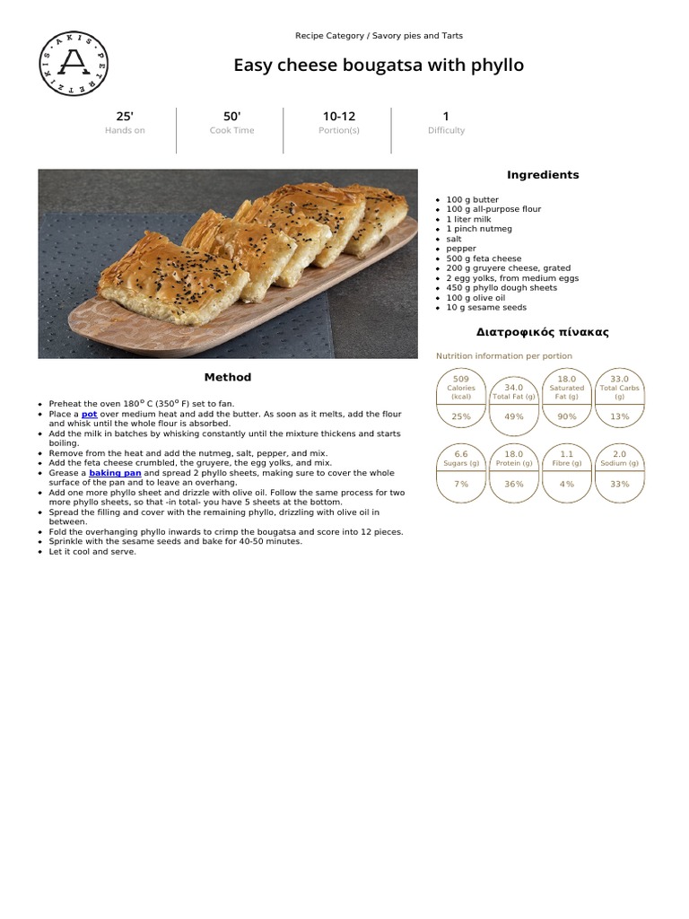 Easy Cheese Bougatsa With Phyllo | PDF | Egg As Food | Cheese