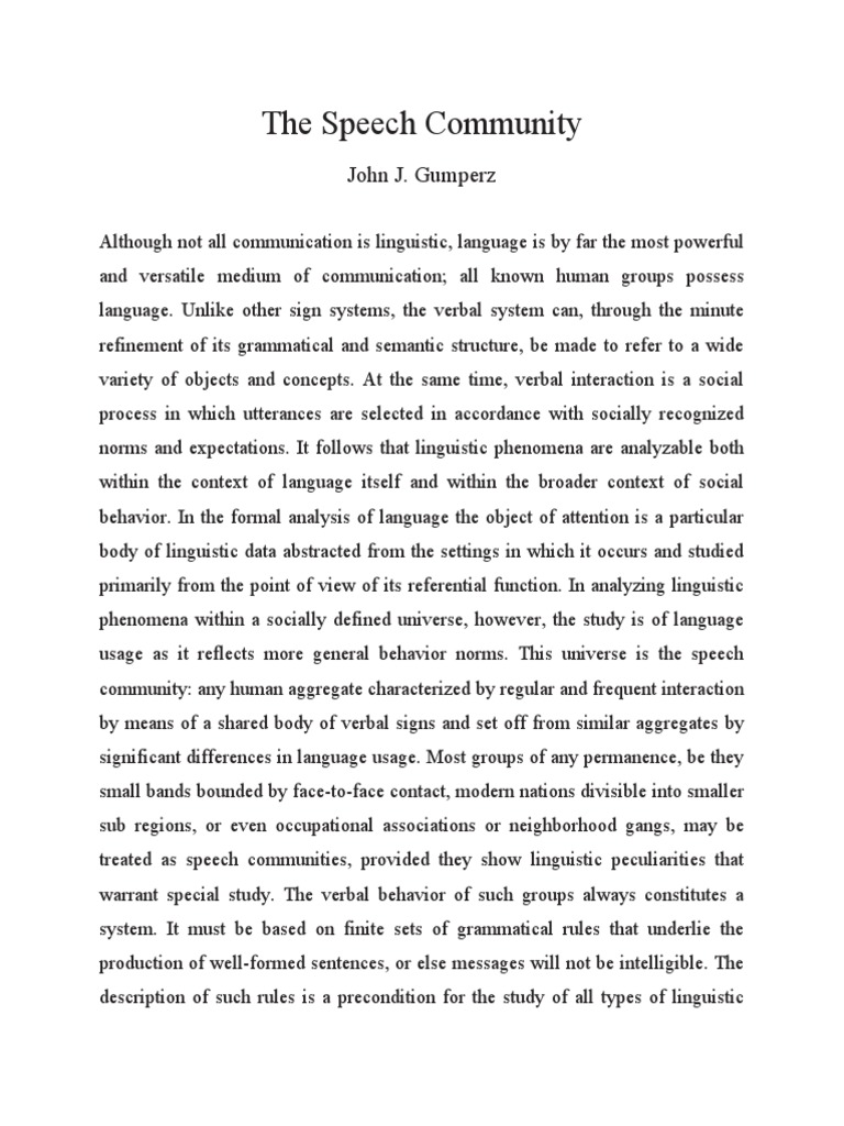 The Speech Community: John J. Gumperz | PDF | Linguistics | Dialect