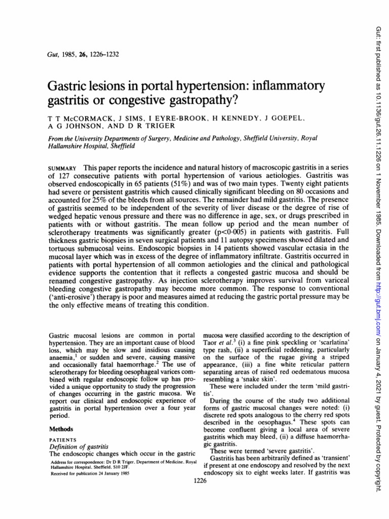 Lesions Portal Gastritis Congestive Gastropathy?: Gastric in ...