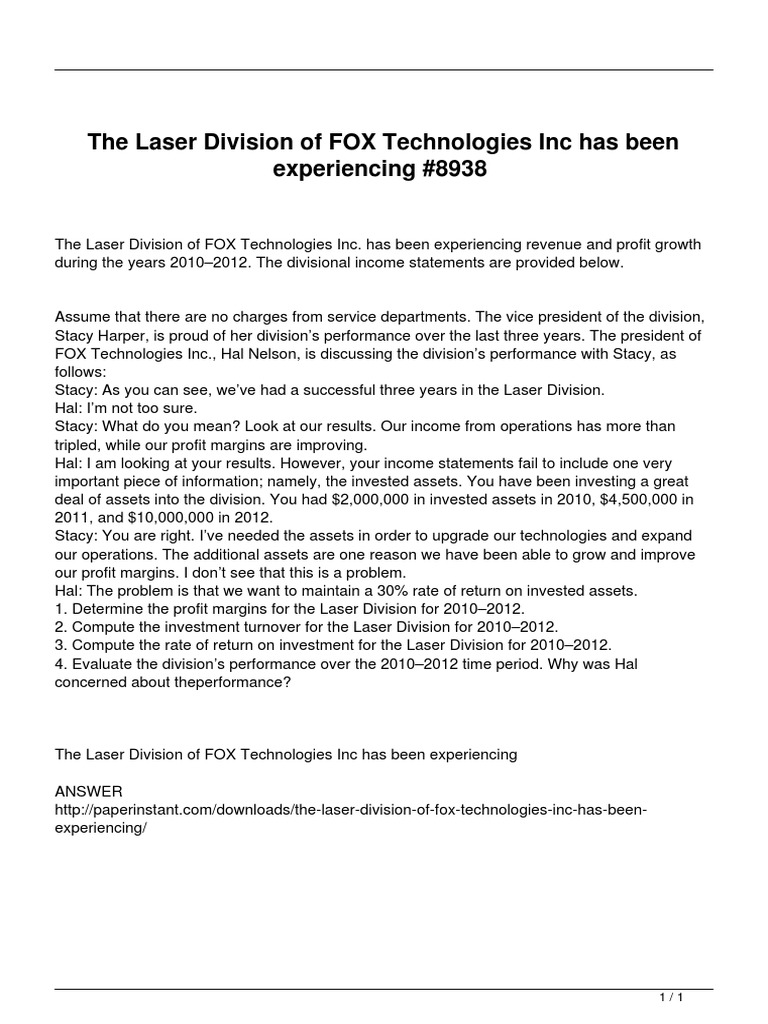 FOX Technologies Laser Division Performance Analysis | PDF | Revenue ...