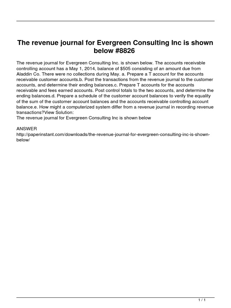 The Revenue Journal For Evergreen Consulting Inc Is Shown Below | PDF