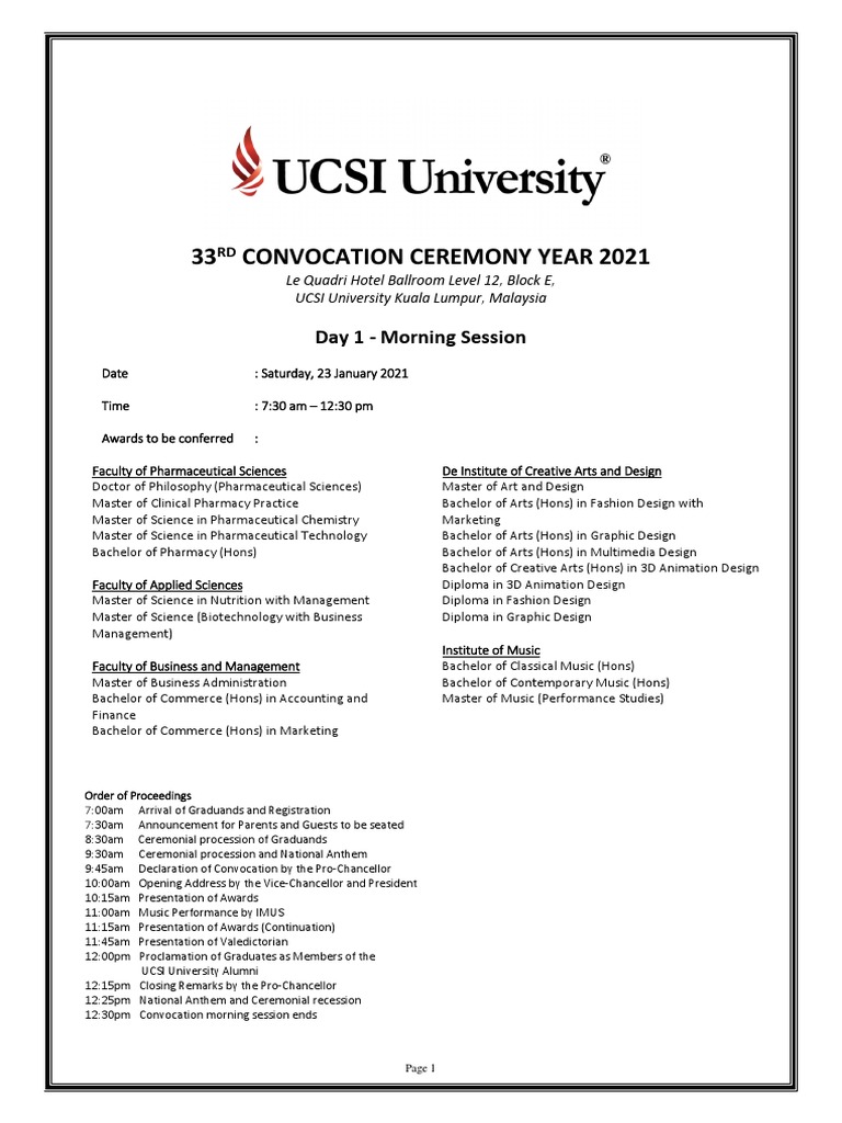 UCSI University 33RD CONVOCATION CEREMONY YEAR 2021 - Convocation ...