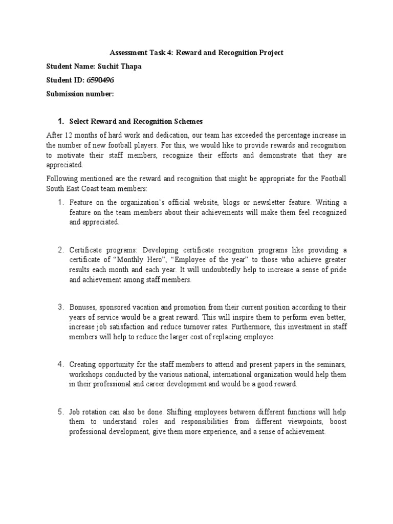 Task 4 .1 (Reward and Recognition) | PDF